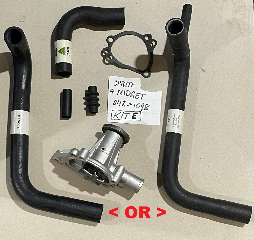 KIT E - WATER PUMP SPRITE MIDGET 848 > 1098 + BY PASS HOSES + TOP & BO ...