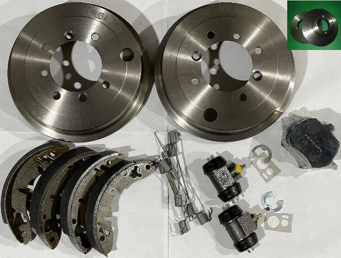 SET - SPRITE MIDGET BRAKE DISC DRILLED & GROOVED + PADS + DRUMS + WHEE ...